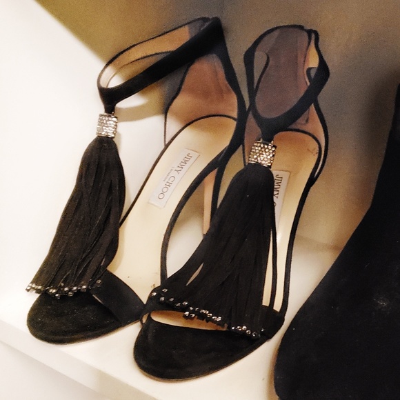 Jimmy Choo | Shoes | Jimmy Choo Viola Suede Crystal Tassel Heels Sandal ...